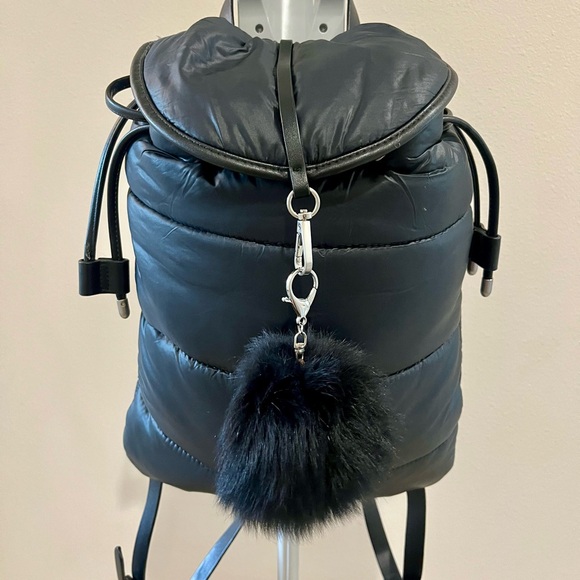 Zara | Bags | Zara Black Quilted Backpack With Pom Pom | Poshmark